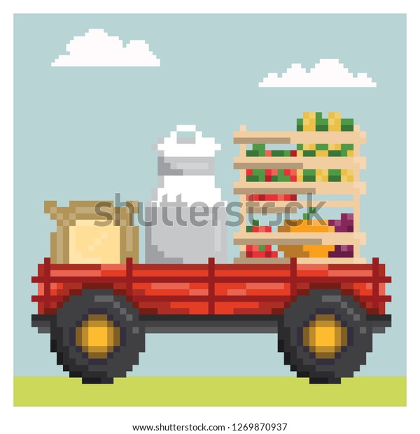 Vegetable Milk Flour Cart Pixel Art Stock Vector (Royalty Free ...
