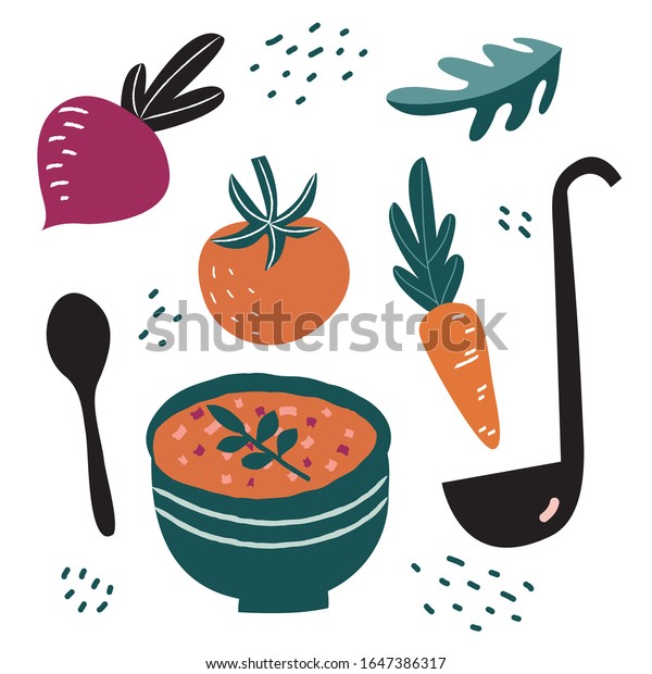 Vegetable Soup Hand Drawn Illustration Set Stock Vector (Royalty Free ...