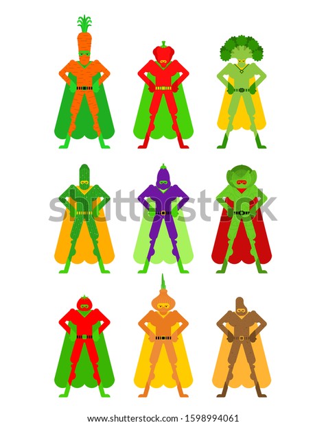Vegetable Superhero Set Super Team Vegetables Stock Vector (Royalty ...