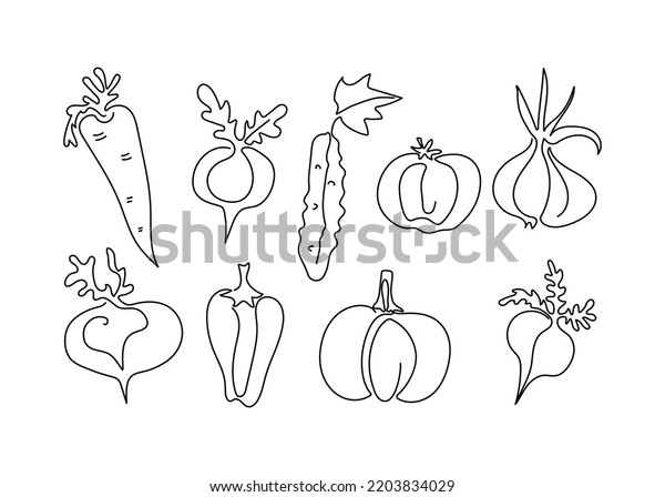 Vegetables Line Art Style Set Vegetables Stock Vector (Royalty Free ...