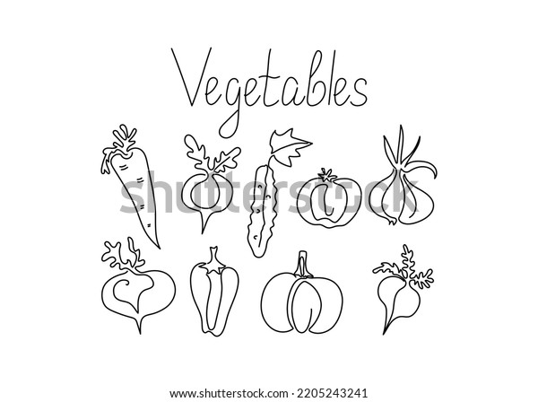 Vegetables Line Art Style Set Vegetables Stock Vector (Royalty Free ...