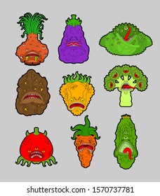 Vegetables Monster Set Vegetable Gmo Mutant Stock Vector (Royalty Free ...