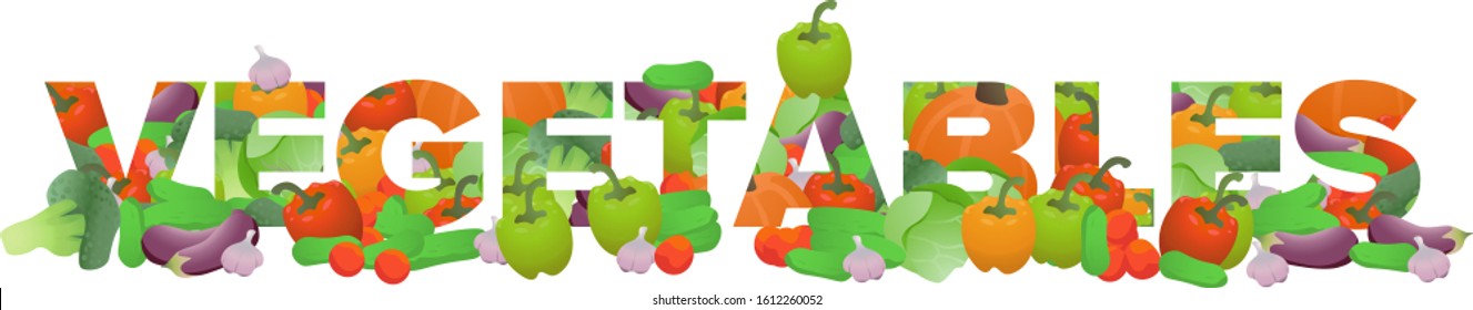Vegetables Text Filled Overflowing Colourful Delicious Stock Vector ...