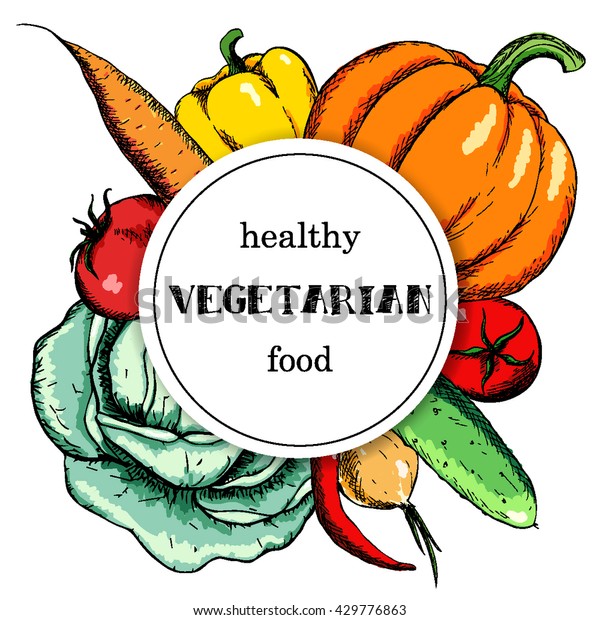 Vegetarian Food Menu Background Hand Drawn 스톡 벡터(로열티 프리) 429776863 ...