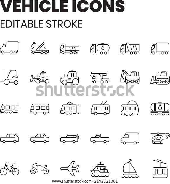 Vehicle Icons Editable Set 35 Outline Stock Vector (Royalty Free ...