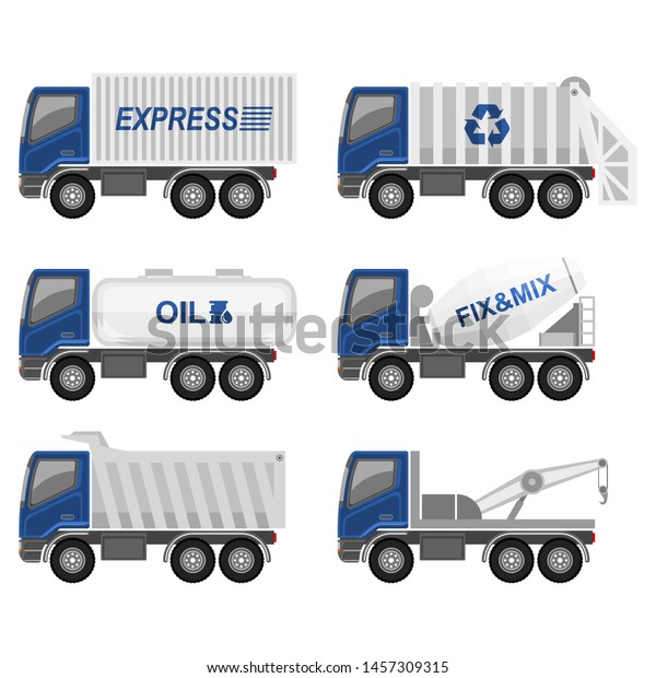 Vehicles Vector Trucks Collections Container Garbage Stock Vector ...