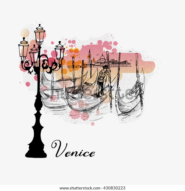 Venice Poster Watercolor Vector Background Venice Stock Vector (Royalty ...