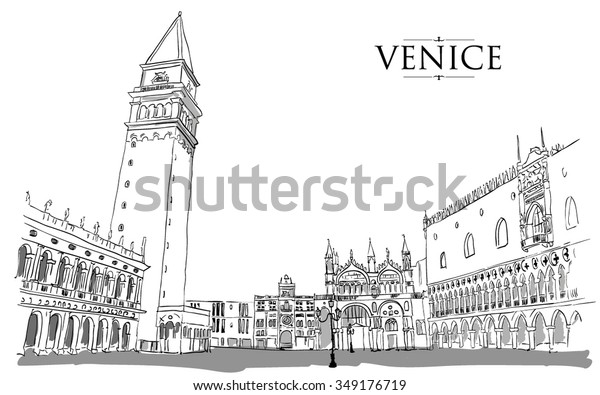 Venice San Marco Square Vector Drawing Stock Vector (Royalty Free ...