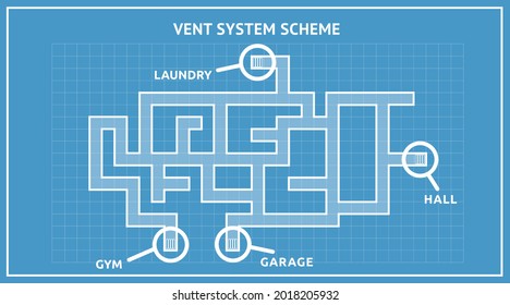 Ventilation System Scheme Blueprint Paper Technical Stock Vector ...