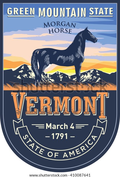 Vermont Emblem Us State Morgan Horse Stock Vector (Royalty Free) 410087641