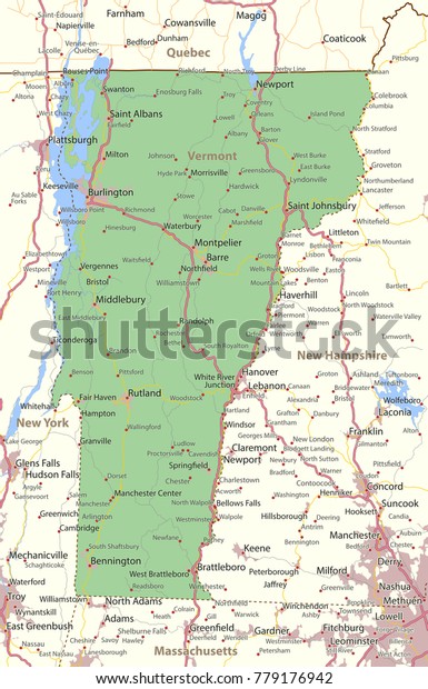 Vermont Map Shows State Borders Urban Stock Vector (Royalty Free ...