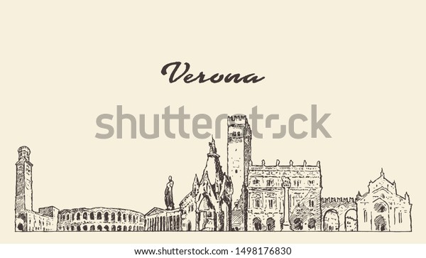 Verona Skyline Italy Hand Drawn Vector Stock Vector (Royalty Free ...