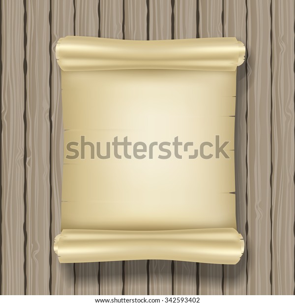 Vertical Ancient Scroll On Wooden Background Stock Vector (Royalty Free ...