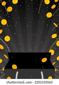 Vertical Black Background Coins Confetti Flying Stock Vector (Royalty ...