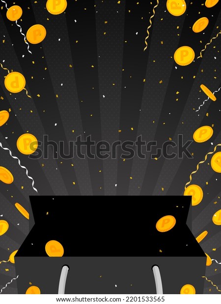 Vertical Black Background Coins Confetti Flying Stock Vector (Royalty ...