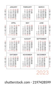 Vertical Calendar 2023 Year Simple Calendar Stock Vector (Royalty Free ...