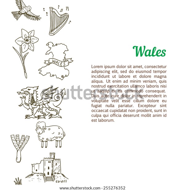 Vertical Seamless Border Sketch Wales Symbols Stock Vector (Royalty ...