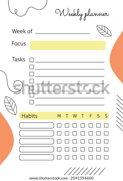Vertical Sheet Planning Week Vector Template Stock Vector (Royalty Free ...