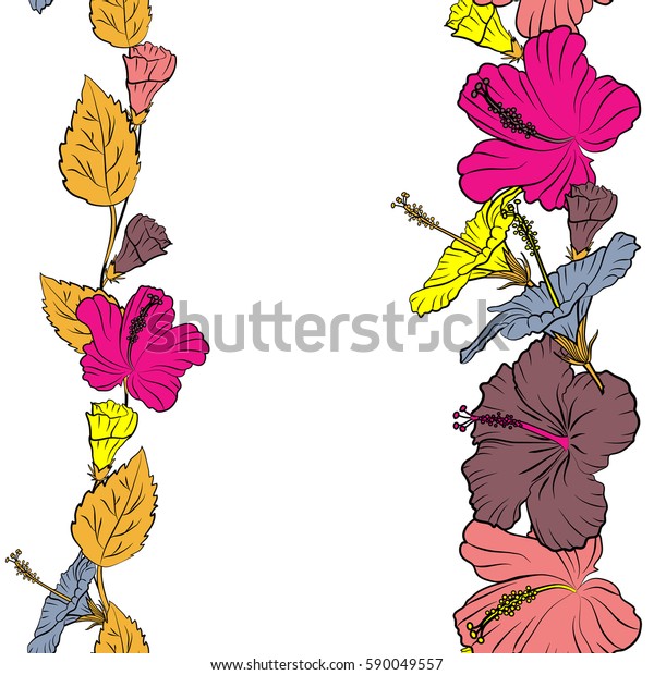 Vertical Vector Seamless Pattern Hibiscus Flowers Stock Vector (Royalty ...