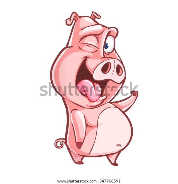 Very Adorable Pig Character Smiling Winking: vector de stock (libre de ...