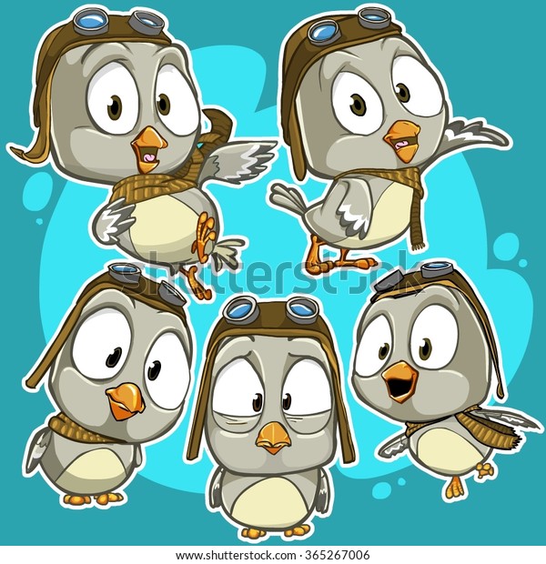 Very Adorable Set Cartoon Pilot Bird Stock Vector (Royalty Free ...