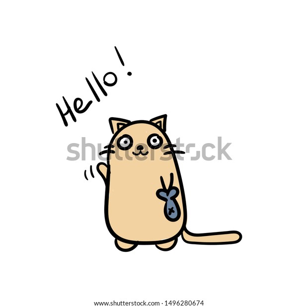 Very Cute Cat Saying Hello Hand Stock Vector (Royalty Free) 1496280674