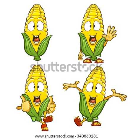 Very Cute Corn Cartoon Character Set Stock Vector (Royalty Free ...