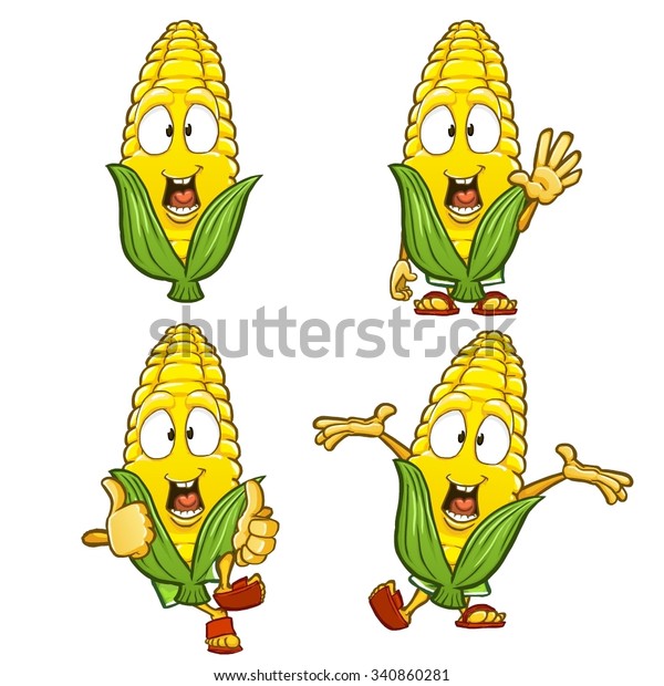 Very Cute Corn Cartoon Character Set Stock Vector (Royalty Free ...