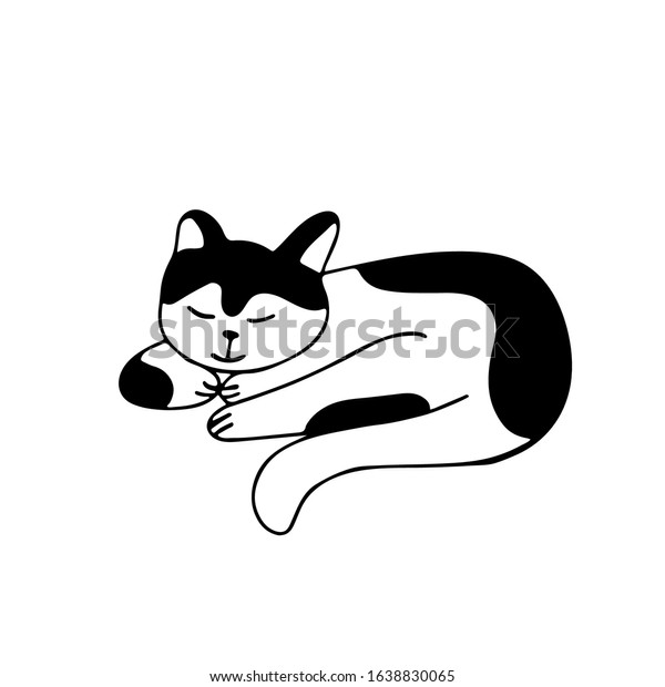 Very Cute Sleeping Cat Doodle Style Stock Vector (Royalty Free ...