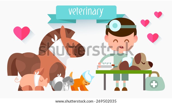 Veterinary Illustration Style Flat Doctor Animals Stock Vector (Royalty ...