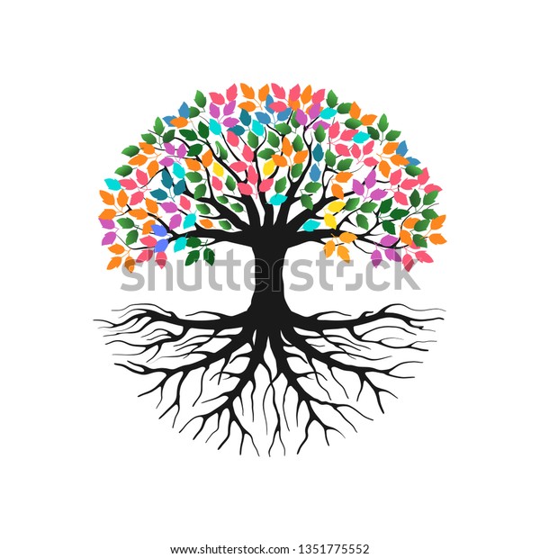 Vektor Stok Vibrant Tree Logo Illustration Rainbow Leaves (Tanpa ...