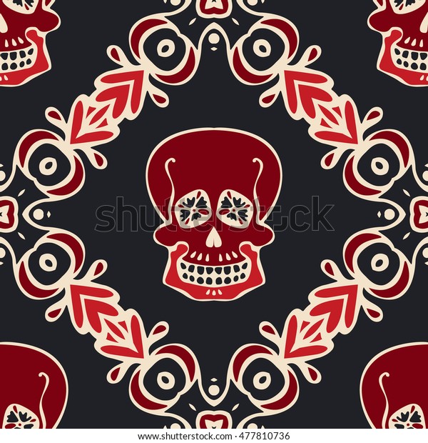 Victorian Gothic Skull Vector Damask Pattern Stock Vector (Royalty Free ...
