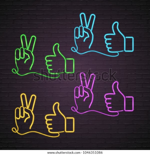 Victory Neon Hand Symbol Light Glowing Bright Illustration Vector ...