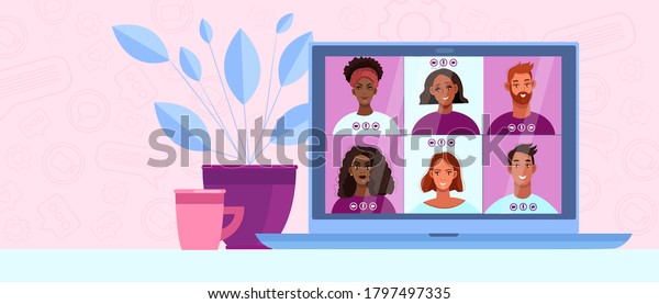 Video Call Background Diverse People Communicating Stock Vector ...