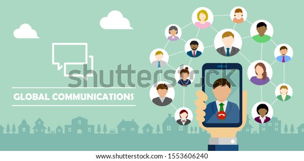 Video Call Global Communiation Through Mobile Stock Vector (Royalty ...