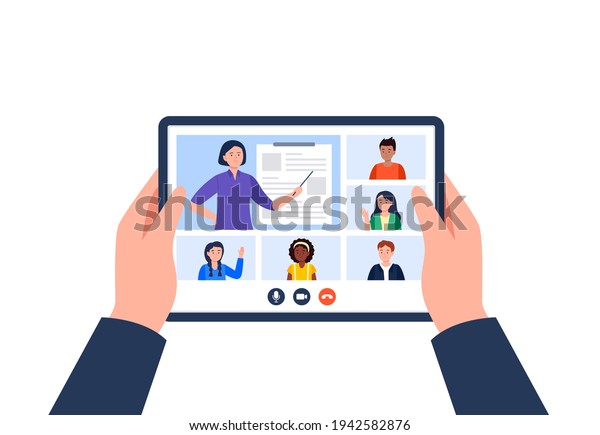 Video Call Teacher Classmates Using Digital Stock Vector (Royalty Free ...