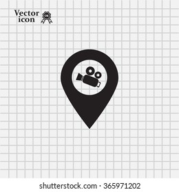 Video Camera Icon Map Pin Stock Vector (Royalty Free) 366932402 ...