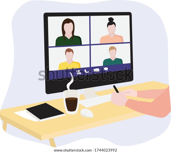 Video Conference Meeting Vector Illustrations Group Stock Vector ...