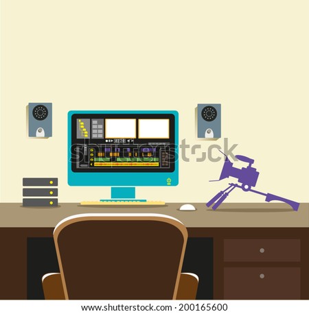 Video Editing Room Concept Flat Vector Stock Vector (Royalty Free ...