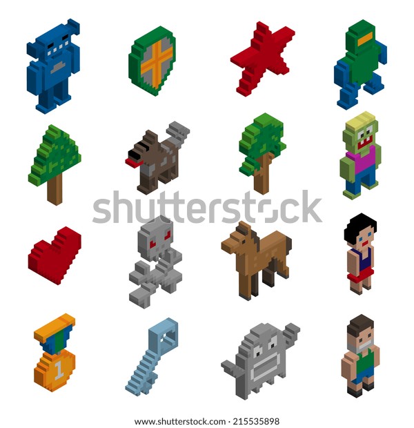 Video Game Cartoon Pixel Characters Isometric Stock Vector (Royalty ...