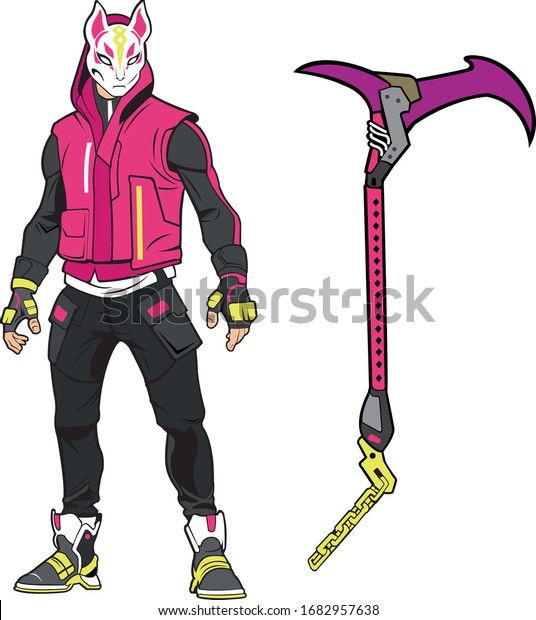 Video Game Character Mask Pickaxe Agile Stock Vector (Royalty Free ...