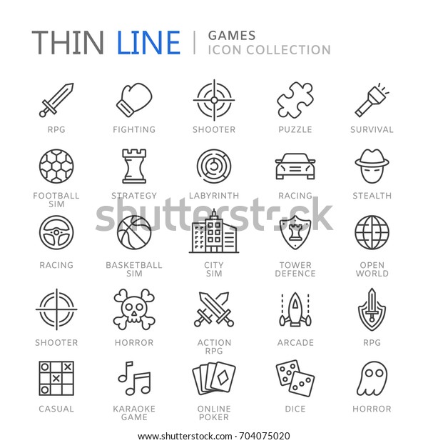 Video Game Genres Thin Ine Icons Stock Vector (Royalty Free) 704075020 ...