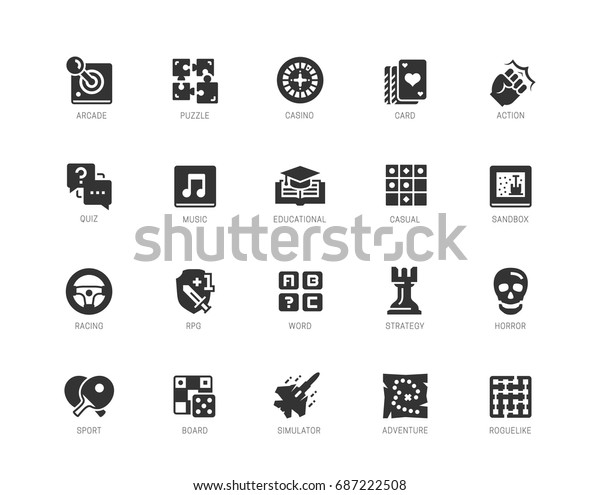 Video Game Genres Vector Icons Set Stock-Vektorgrafik (Lizenzfrei ...