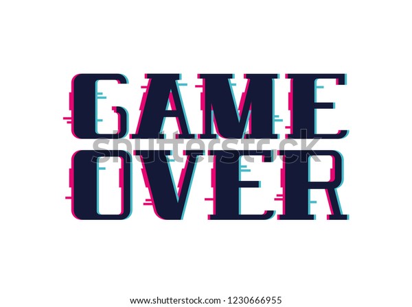 Video Game Over Screen Glitch Vector Typography