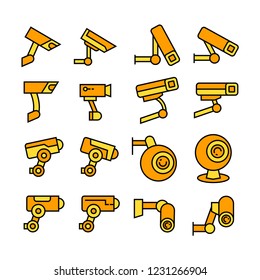 Video Surveillance Security Camera Icons Yellow: vector de stock (libre ...