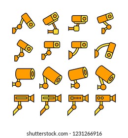 Video Surveillance Security Camera Icons Yellow Stock Vector (Royalty ...