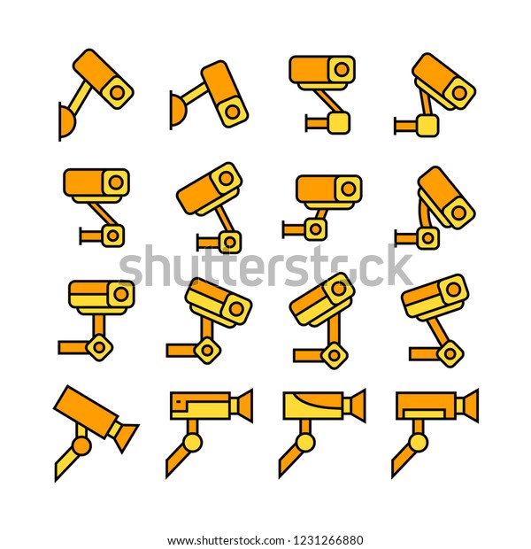 Video Surveillance Security Camera Icons Yellow Stock Vector (Royalty ...