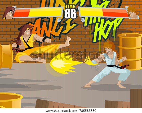 Videogame Fighting Players Stage Stock Vector (Royalty Free) 785583550