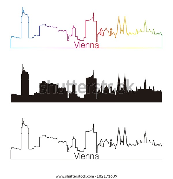 Vienna skyline linear style with rainbow in editable vector file