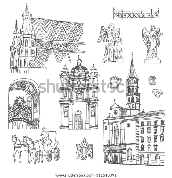 Vienna Vector Sketch Old Town Hand Stock Vector (Royalty Free) 311518091